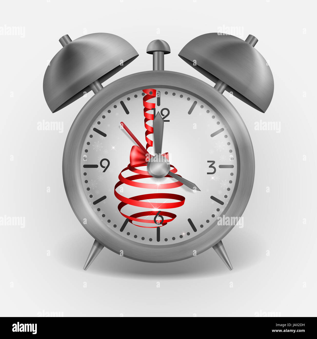 Metal Classic Style Alarm Clock With Christmas Ribbon Bow. Vector ...