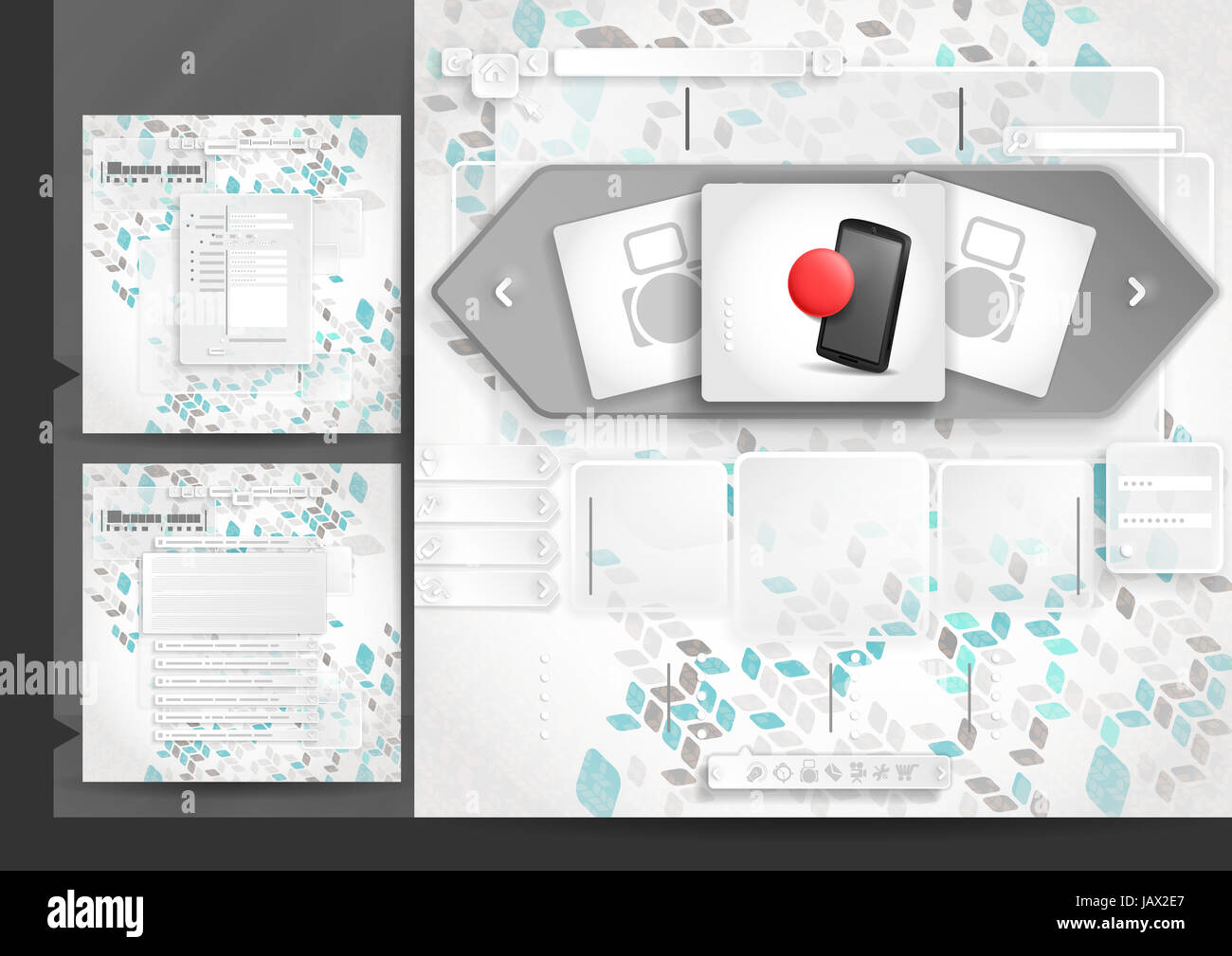 Website Design Template Menu Elements With FAQ And Registration. Vector ...