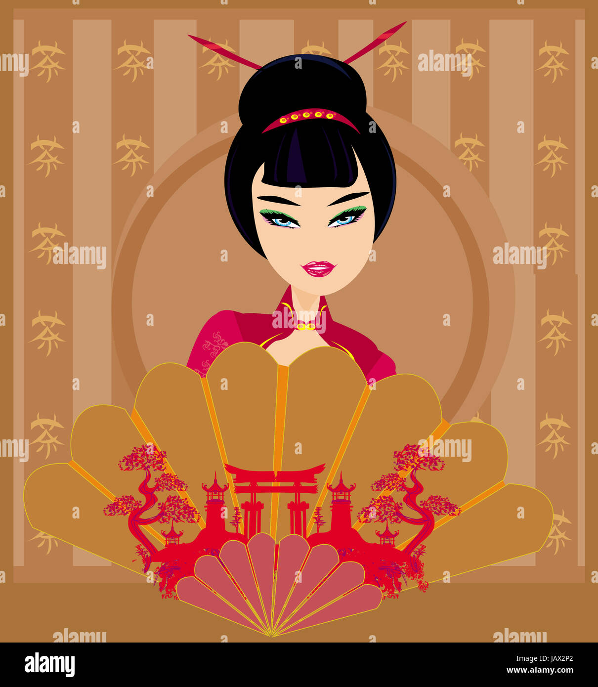 attractive asian woman holding traditional fan Stock Photo - Alamy