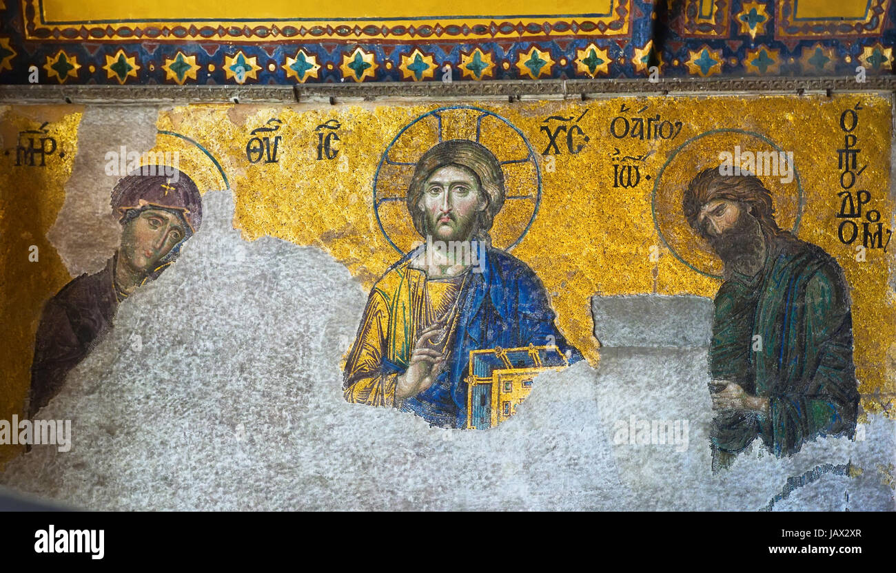 Ancient mosaic of Jesus Christ in Hagia Sophia, Istanbul, Turkey Stock ...