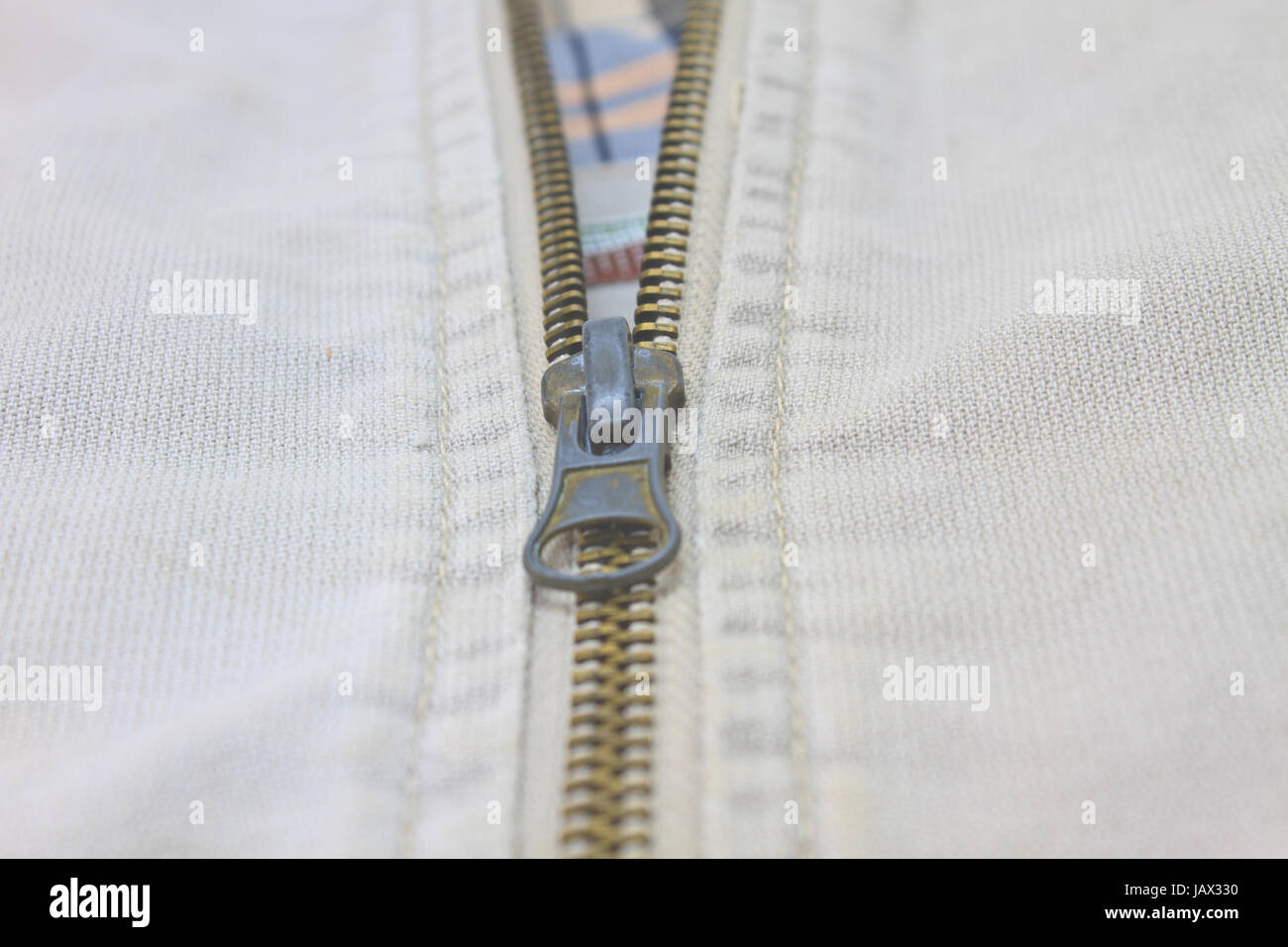 Close up old zipper open on jacket Stock Photo - Alamy