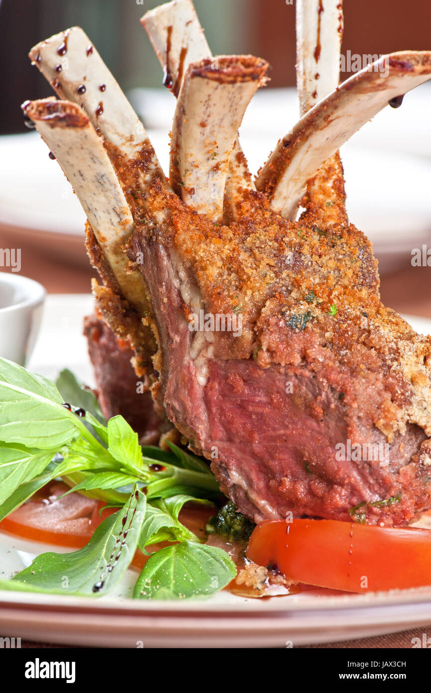 roasted lamb rib chops with vegetables Stock Photo - Alamy