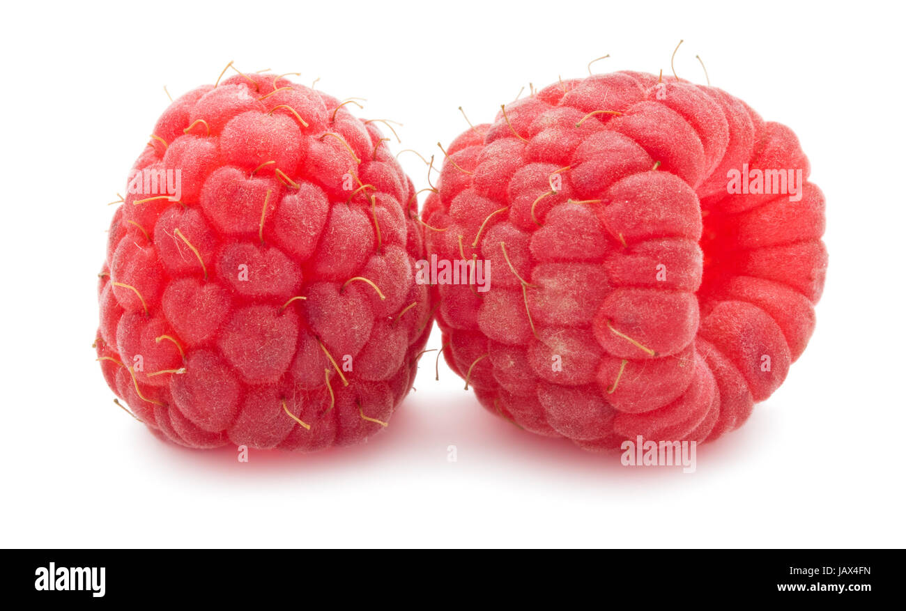 Ripe red raspberries isolated on white background Stock Photo - Alamy