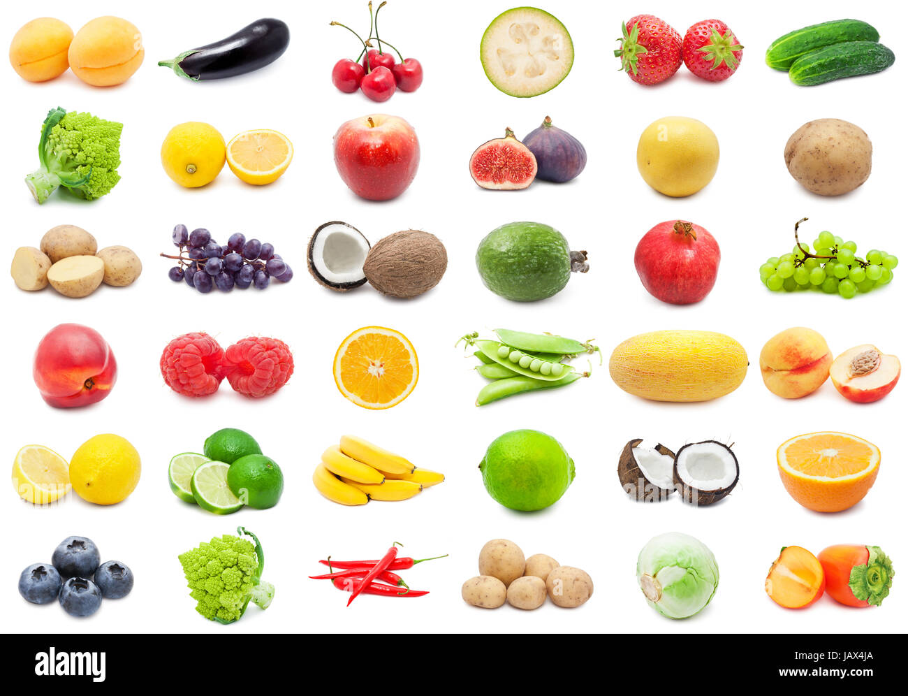 Collection of various fruits and vegetables isolated on white ...