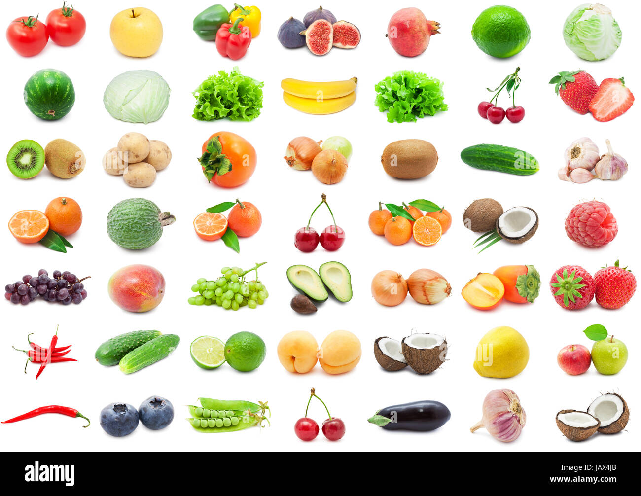 Collection of various fruits and vegetables isolated on white ...
