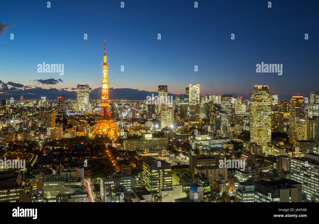 Aerial view Tokyo Tower cityscape sunset at dusk Japan Stock Photo - Alamy