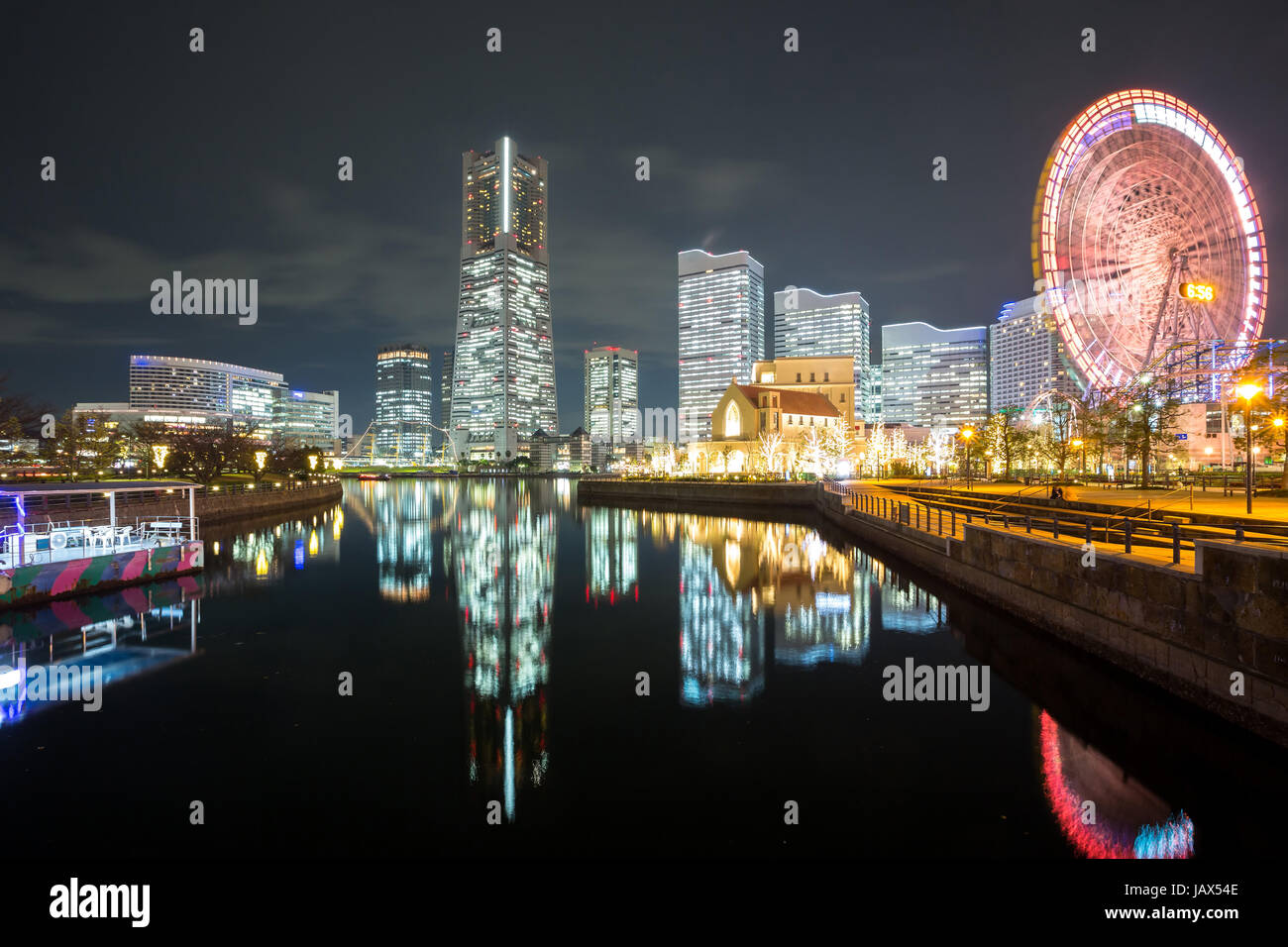 Yokohama Skyline building and skyscraper in downtown at night, Japan ...