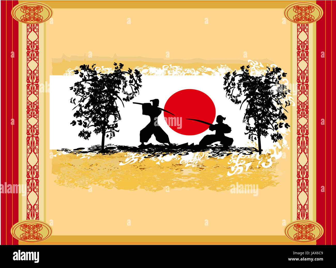 old paper with silhouette Samurai Stock Photo - Alamy