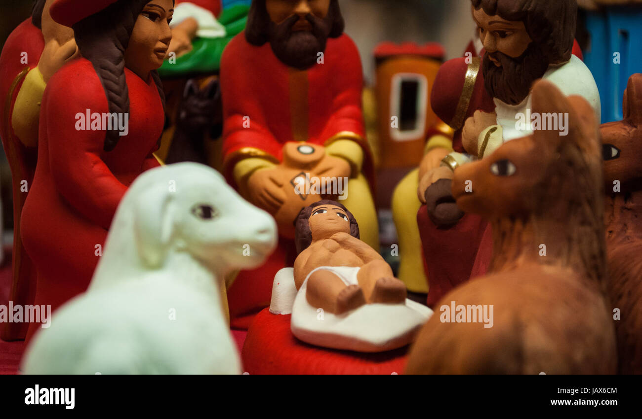 the nativity scene in colored clay handcrafted Stock Photo - Alamy