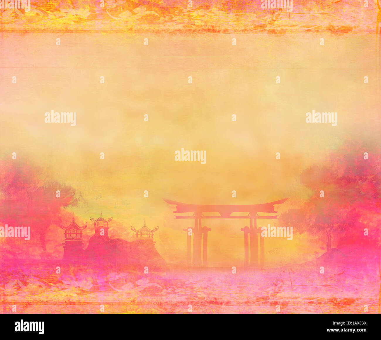 old paper with Chinese landscape Stock Photo - Alamy