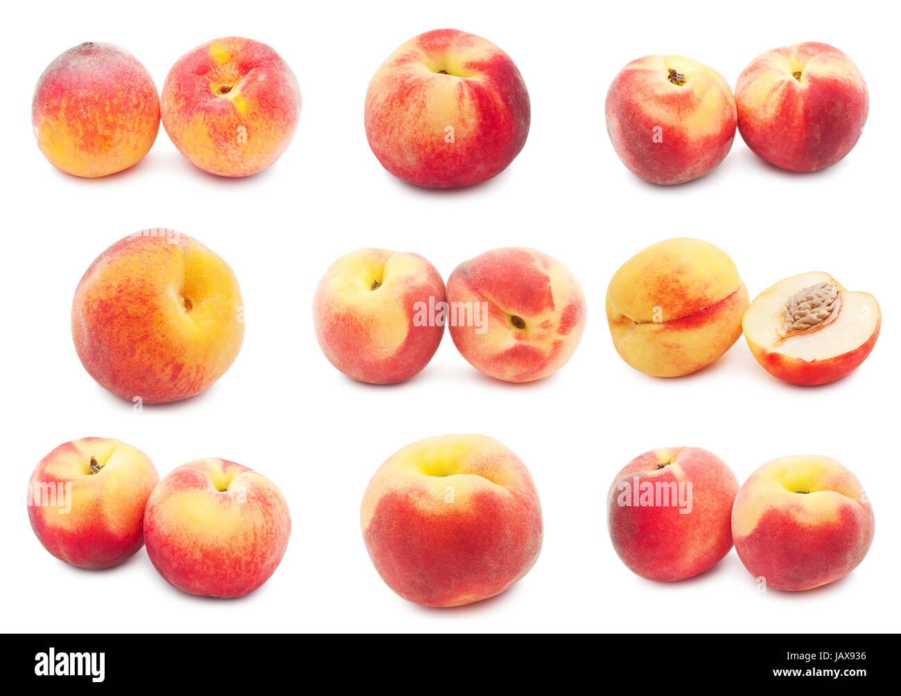 Collection of fresh sweet peaches isolated on white background Stock ...
