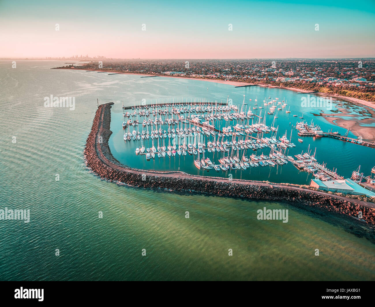 Aerial panoramic view of moored yachts at Sandringham Marina and ...