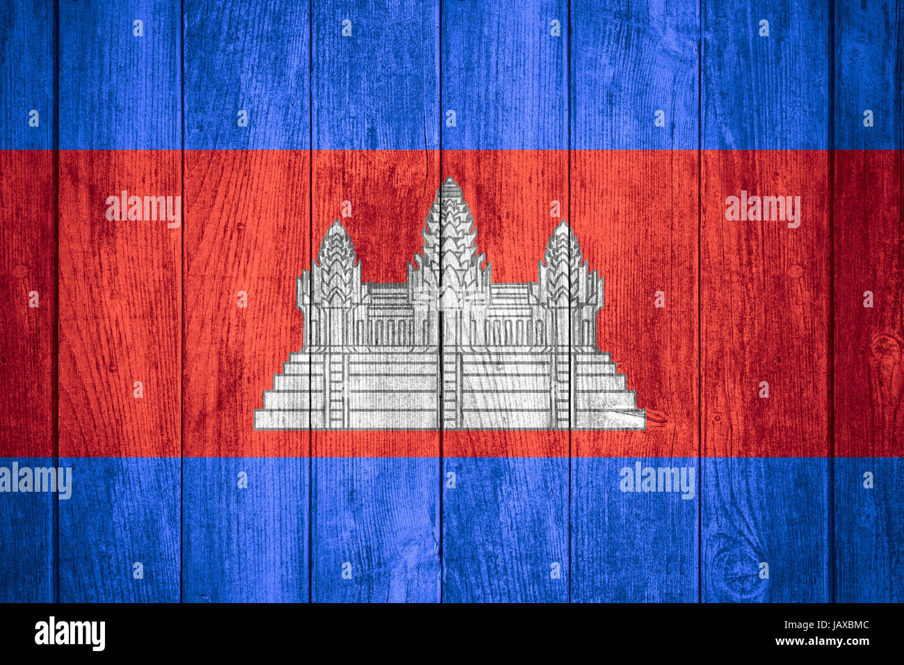 flag of Cambodia or Cambodian banner on wooden background Stock Photo ...