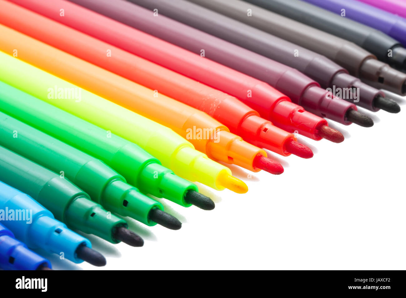 Group of felt tip bright color markers on white background Stock Photo ...