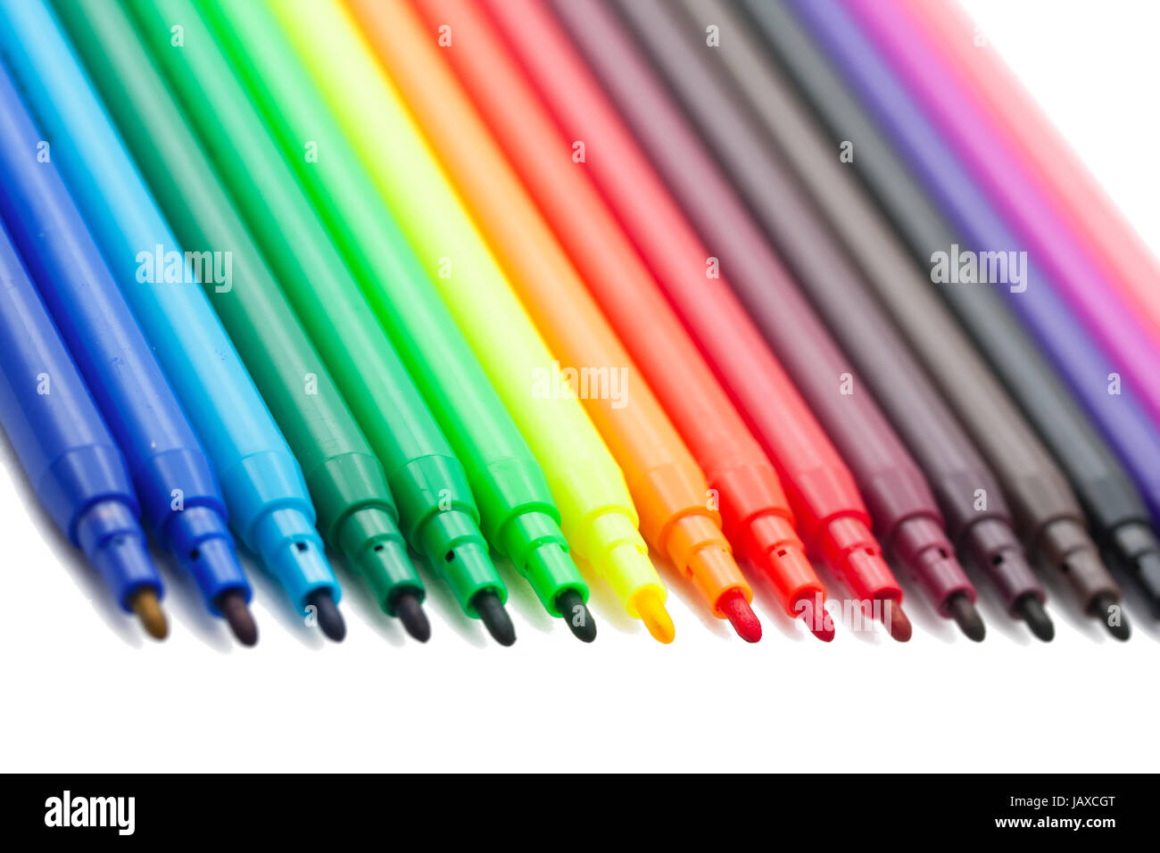 Group of felt tip bright color markers on white background Stock Photo ...