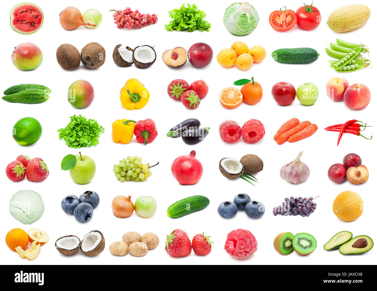 Collection of various fruits and vegetables isolated on white ...