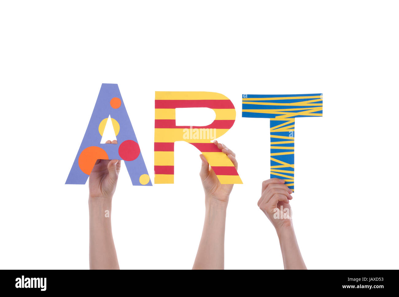 Many Hands Holding the Colorful Word Art, Isolated Stock Photo - Alamy