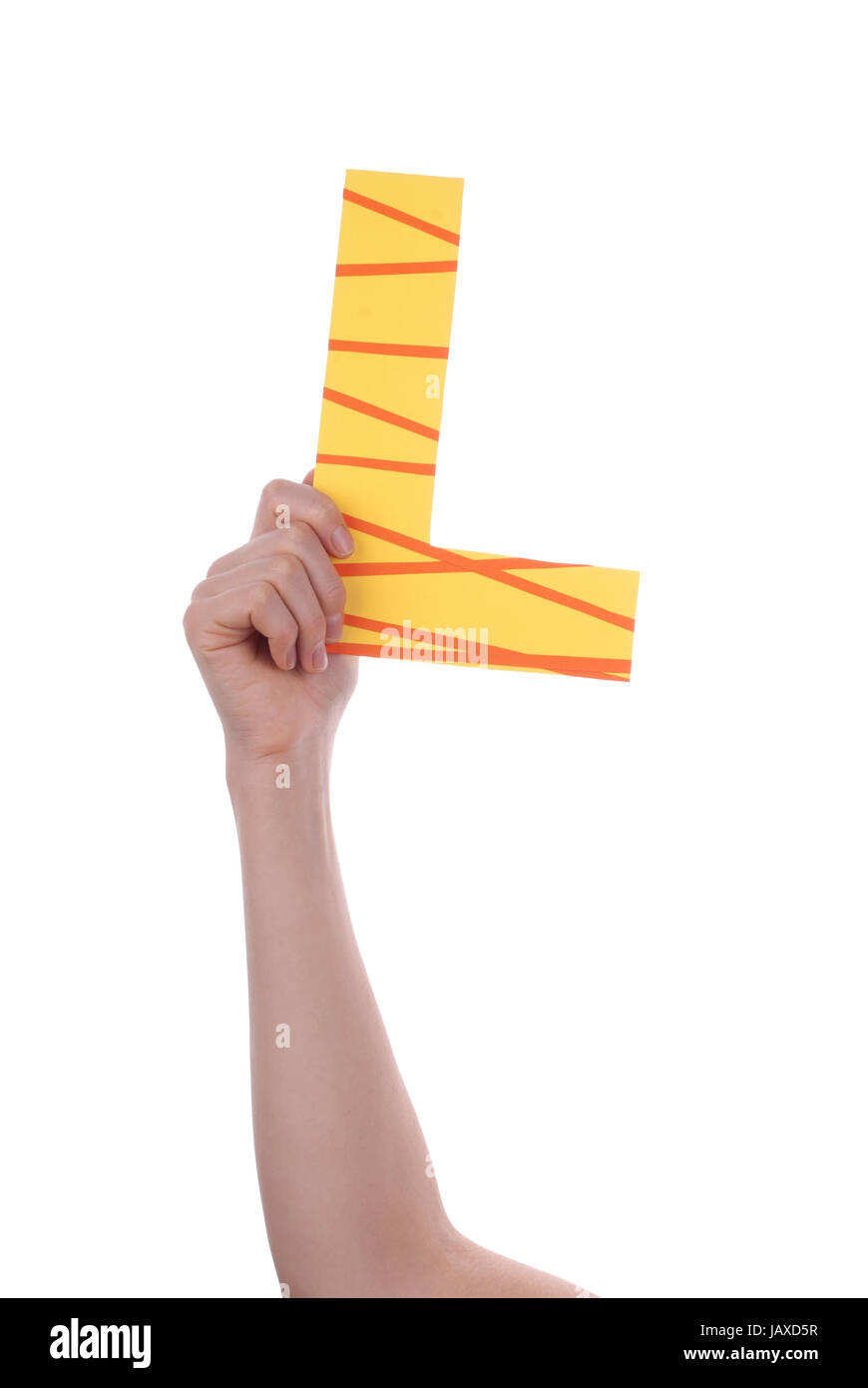 A Hand Holding a Colorful L, Isolated Stock Photo - Alamy