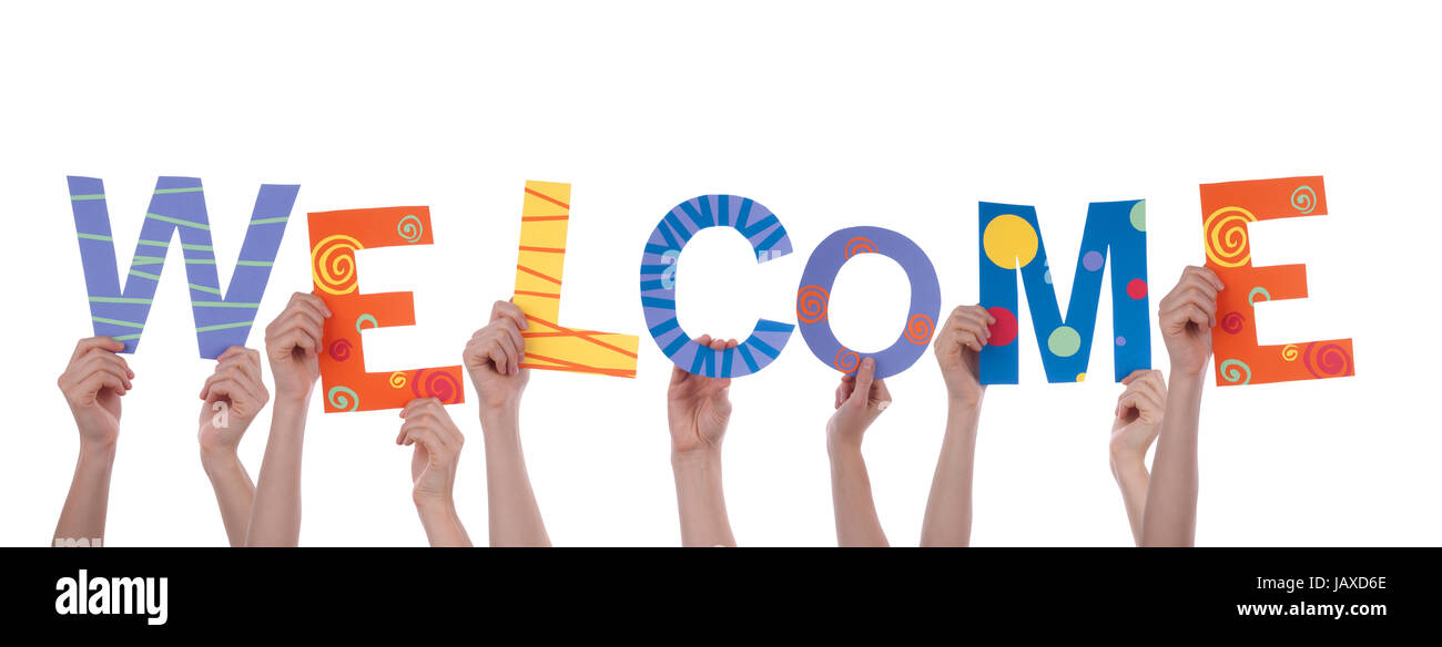 Many People Holding the Colorful Word Welcome, Isolated Stock Photo - Alamy