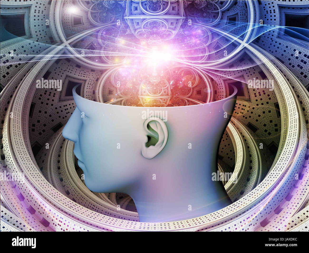 Composition of human head and symbolic elements with metaphorical ...