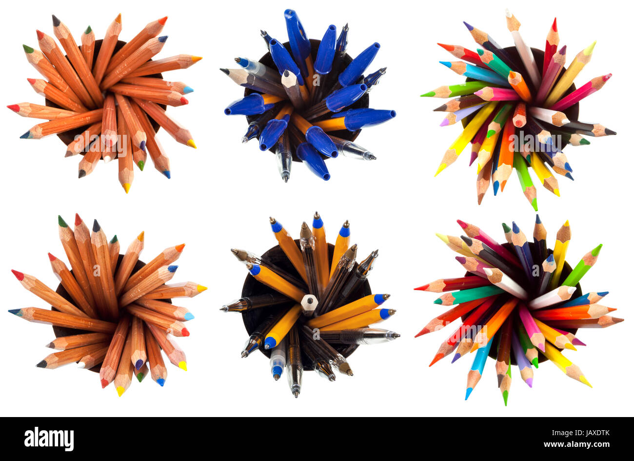 set of top view of pens and pencils with white background Stock Photo ...
