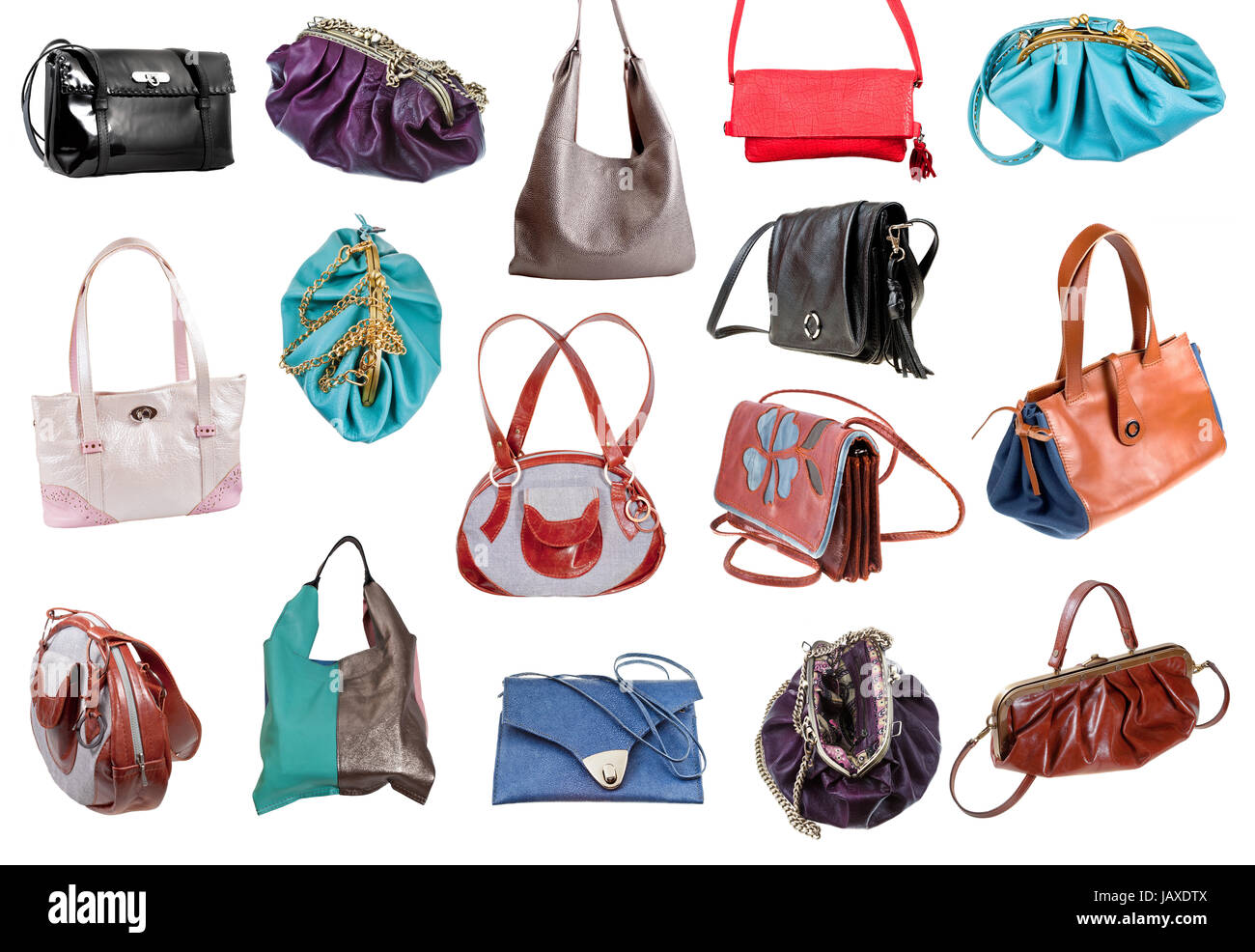 collection of ladies bags isolated on white background Stock Photo - Alamy