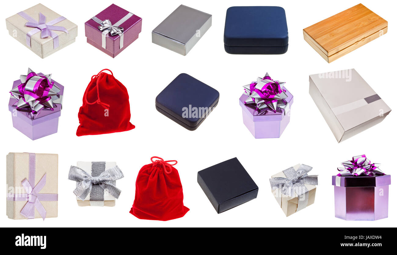 set of different gift boxes isolated on white background Stock Photo ...