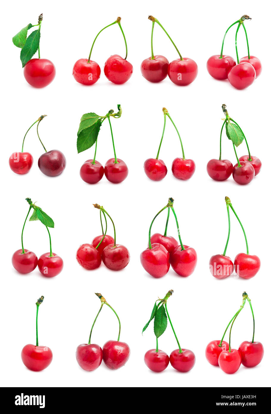 Collection of beautiful red cherry isolated on white background Stock ...