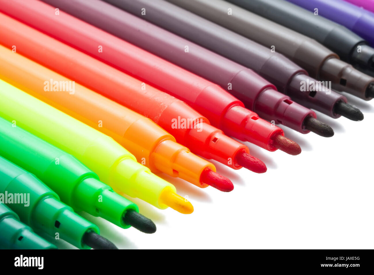 Group of felt tip bright color markers on white background Stock Photo ...