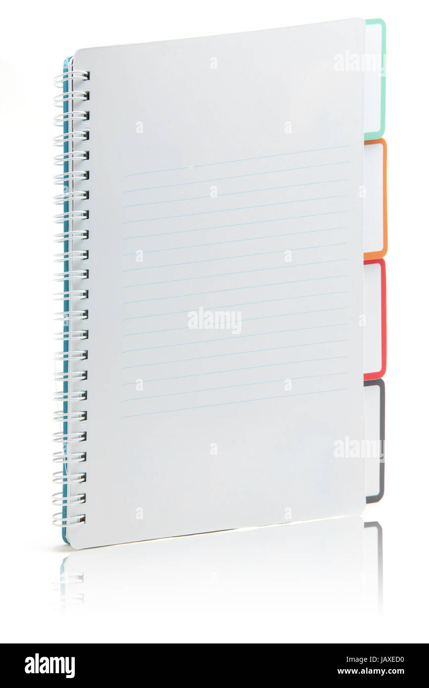 Ring binding book document index isolated on white with its reflection ...