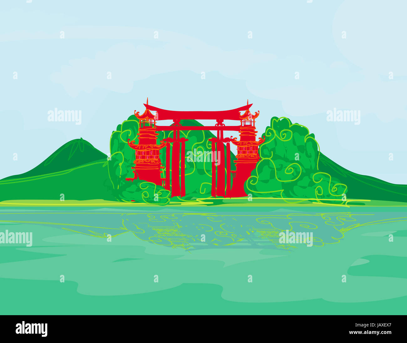 Traditional abstract chines landscape Stock Photo - Alamy