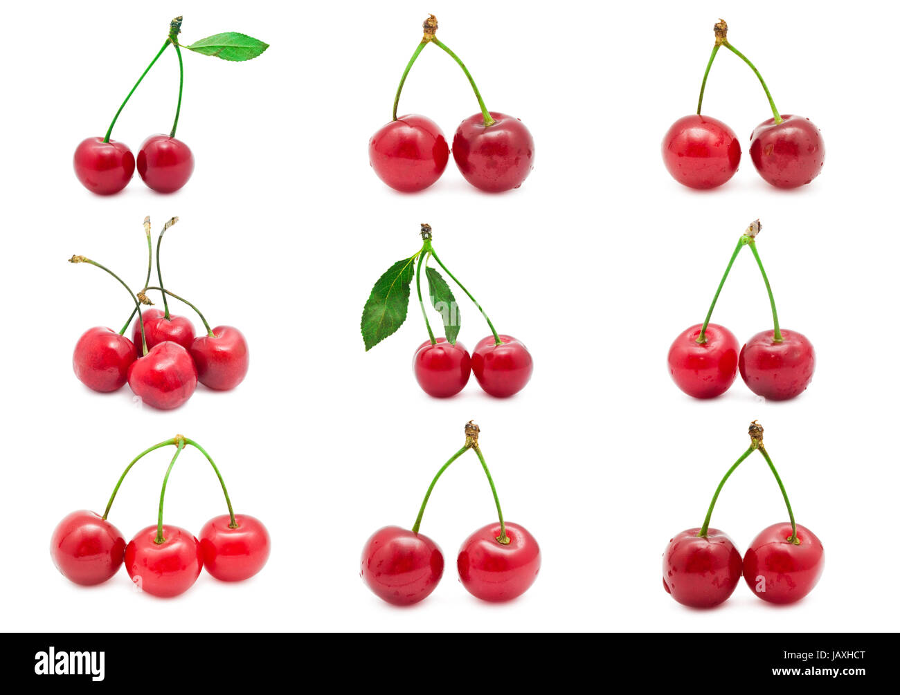 Collection of beautiful red cherry isolated on white background Stock ...