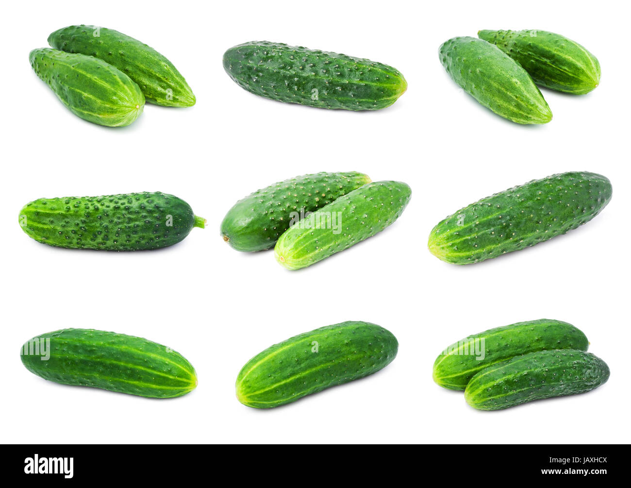 Collection of fresh green cucumber isolated on white background Stock ...