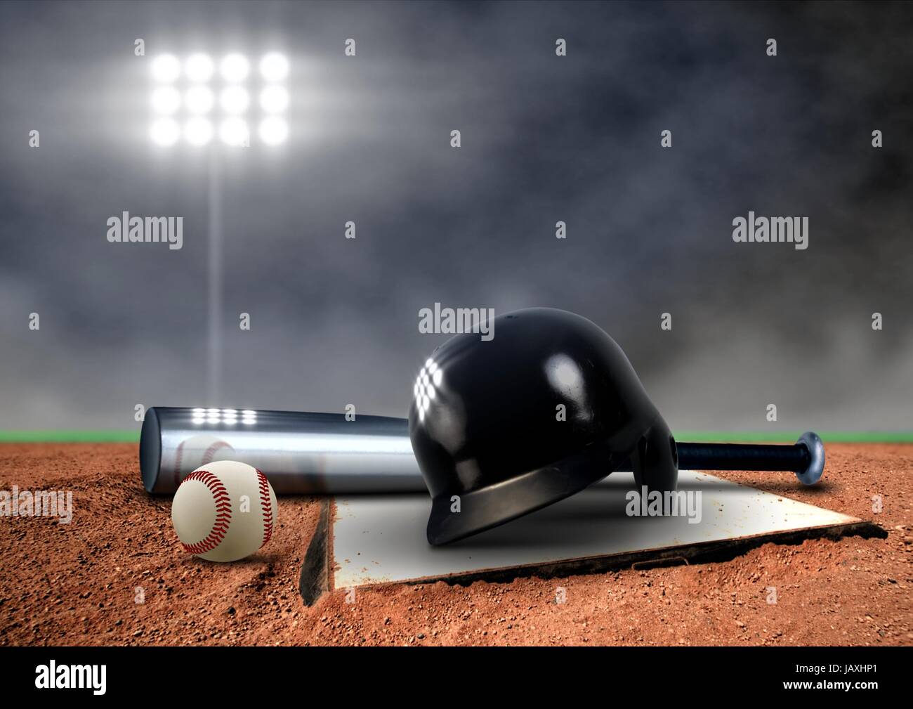 Baseball Equipment under spotlight Stock Photo - Alamy
