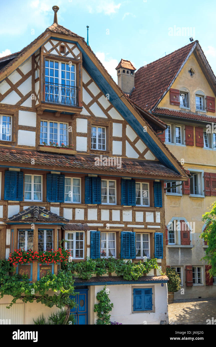 Typical Swiss Timbered Houses, Switzerland Stock Photo - Alamy