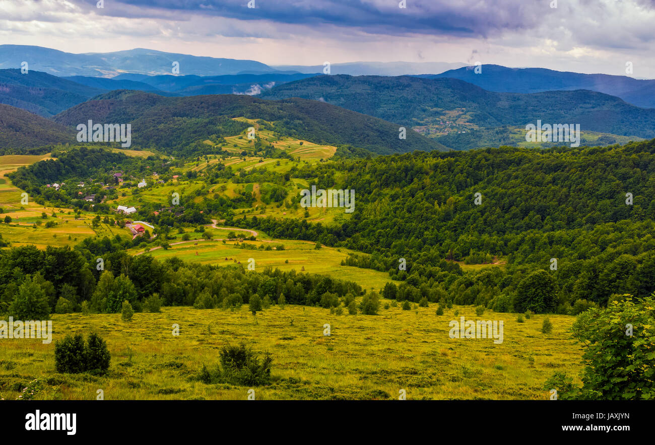 village in mountain valley. beautiful countryside summer landscape ...