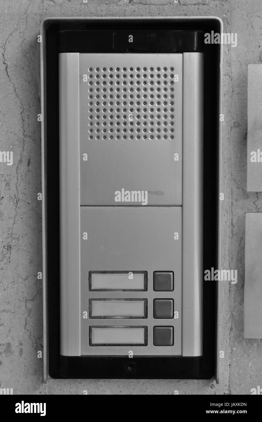 Doorphone intercom doorbell with buttons and speaker. Black and white ...