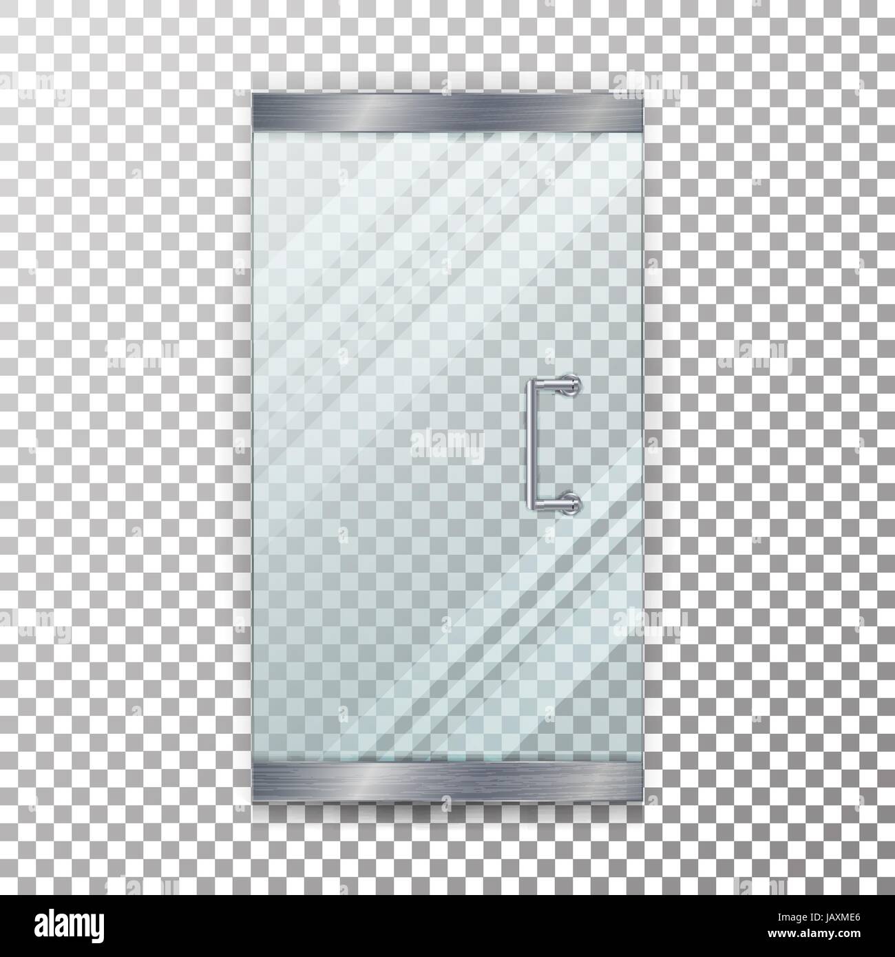 Glass Door Transparent Vector. Realistic Store Glass Door For Market ...