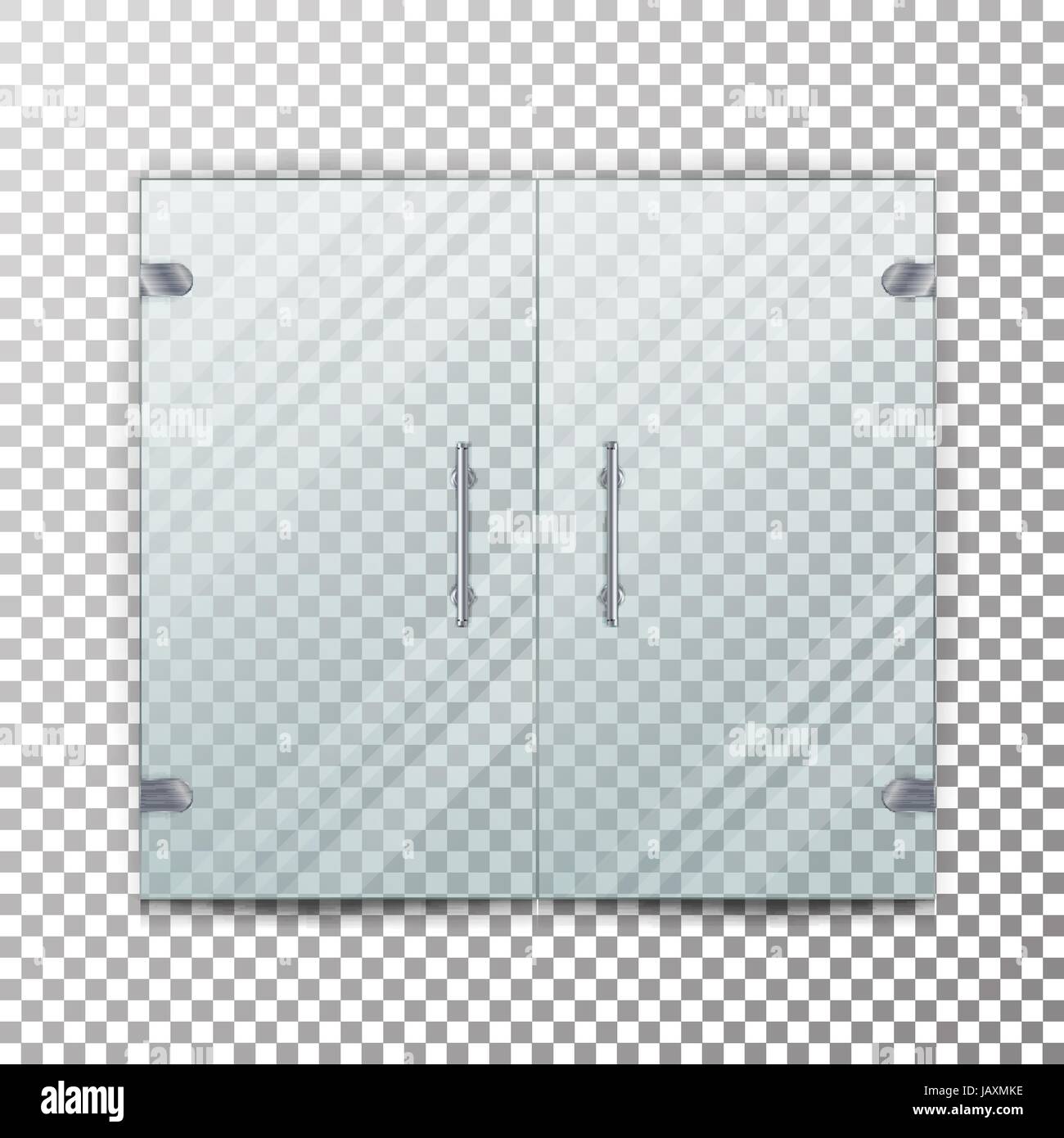Glass Door Transparent Vector. Realistic Store Glass Door For Market ...