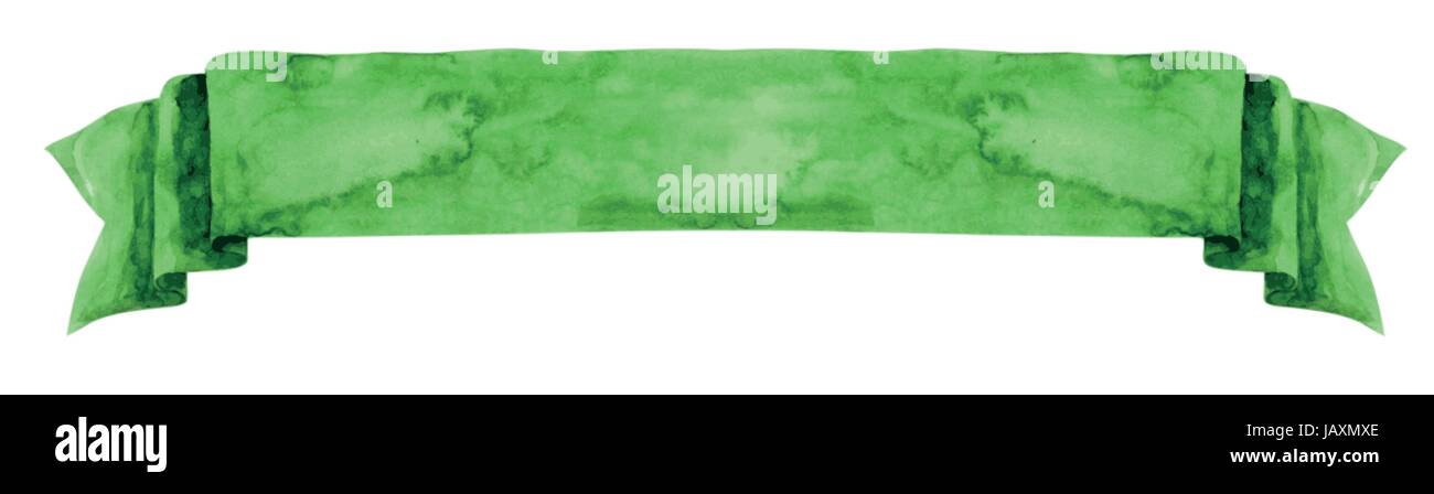 Watercolor hand-drawn illustration. Green waving flag or banner Stock ...