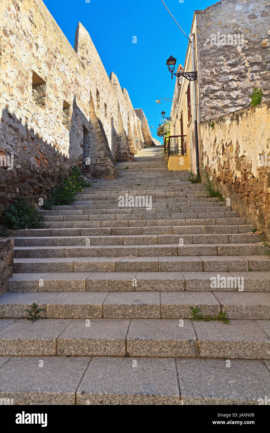 stairway and ancient walls in Carloforte, Sardinia, Italy Stock Photo ...