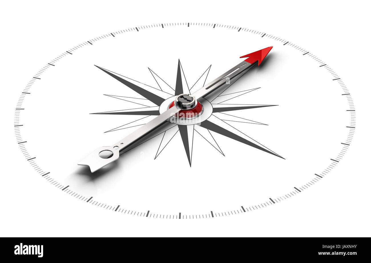 Perspective illustration of a compass over white background, symbol of ...