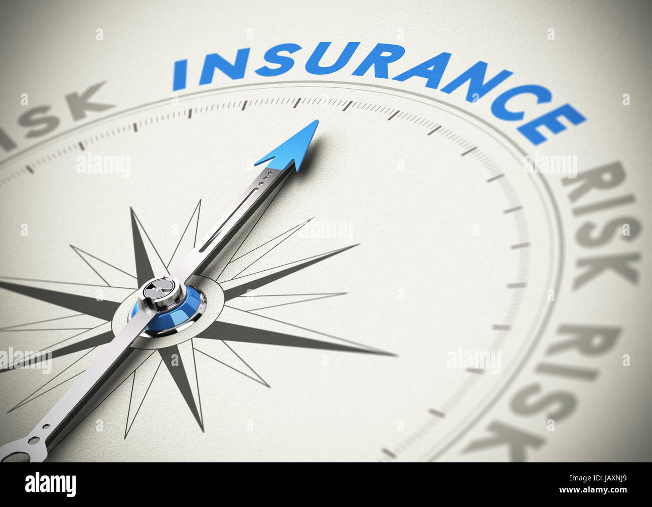 Compass needle pointing the word insurance. Concept image blue and ...