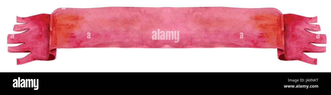 Watercolor hand-drawn illustration. Red waving flag or banner Stock ...