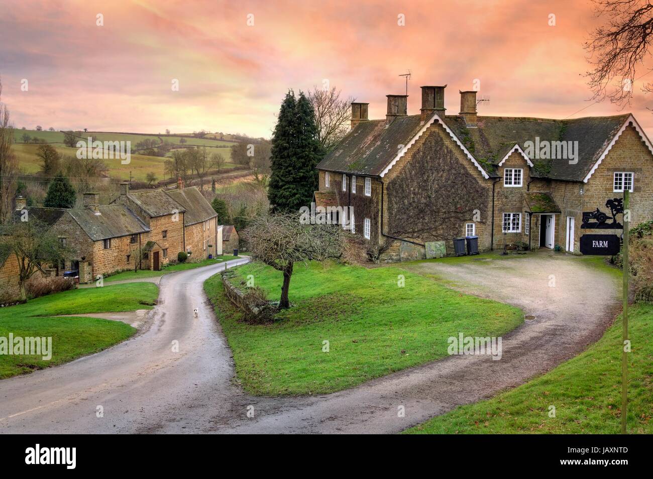 The small, rural village of Winderton at sunset, Warwickshire, England Stock Photo - Alamy