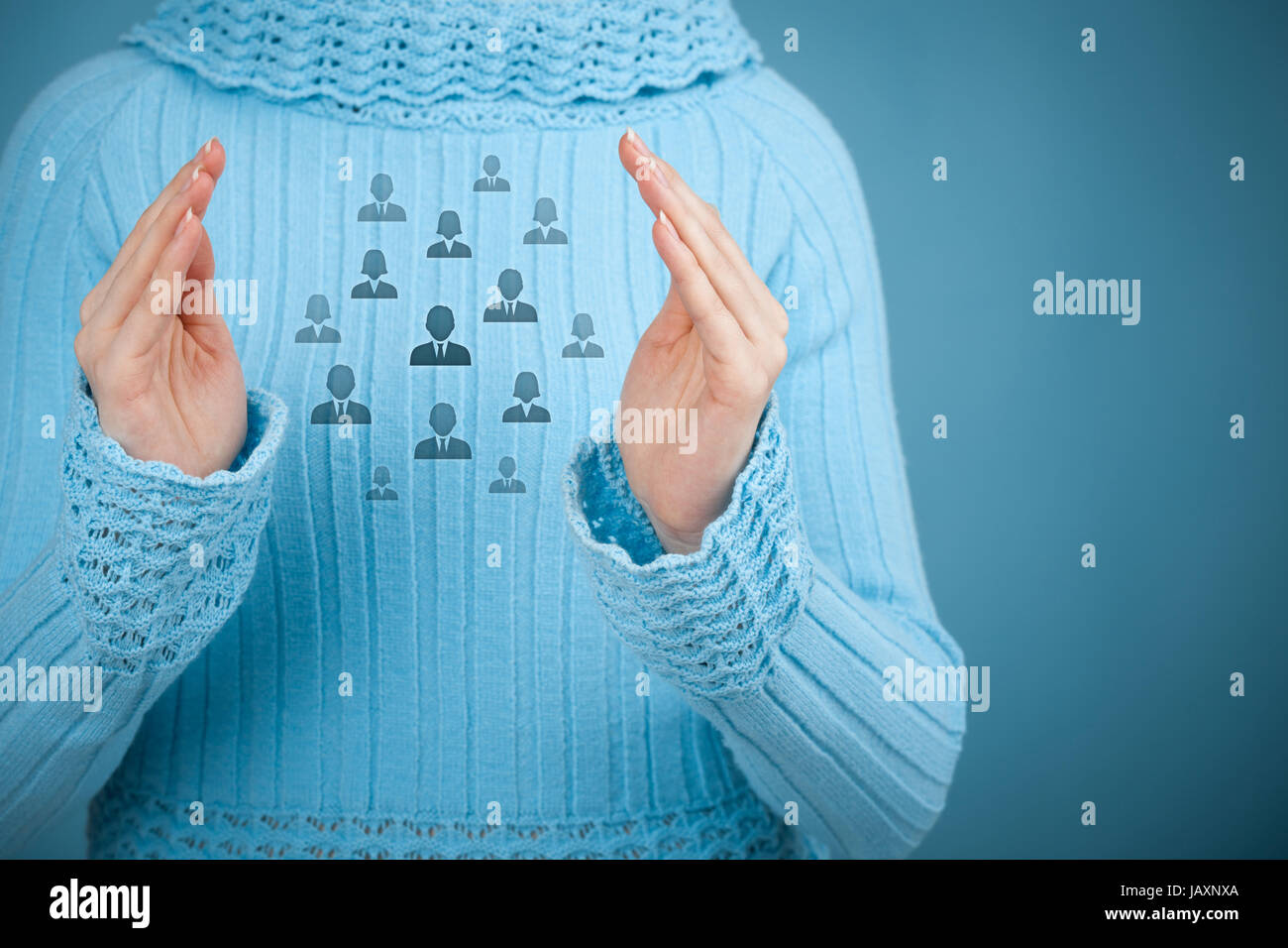 Patron, customer care, care for employees and life insurance concepts ...