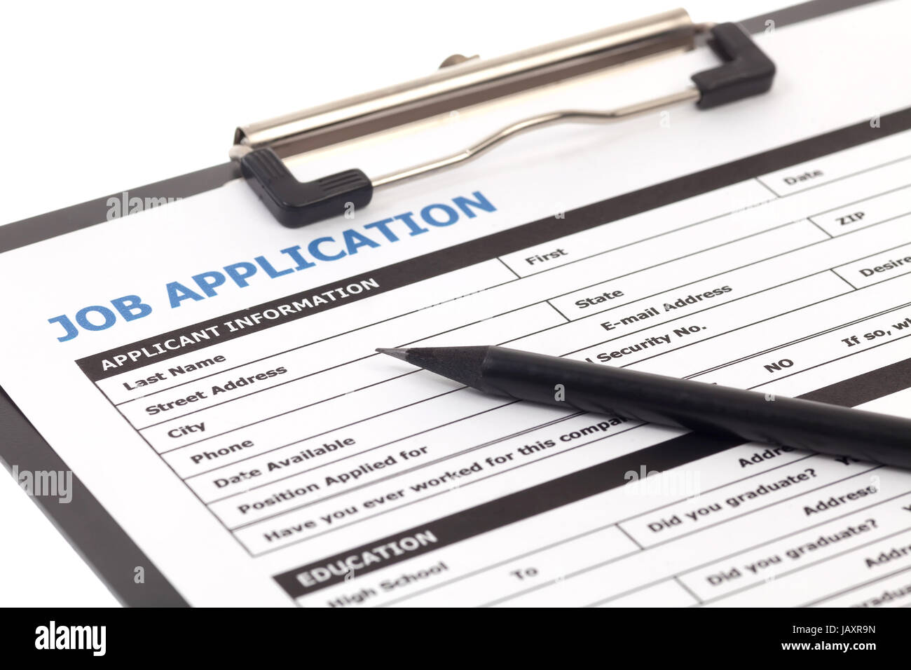 Job application form isolated on white background Stock Photo - Alamy