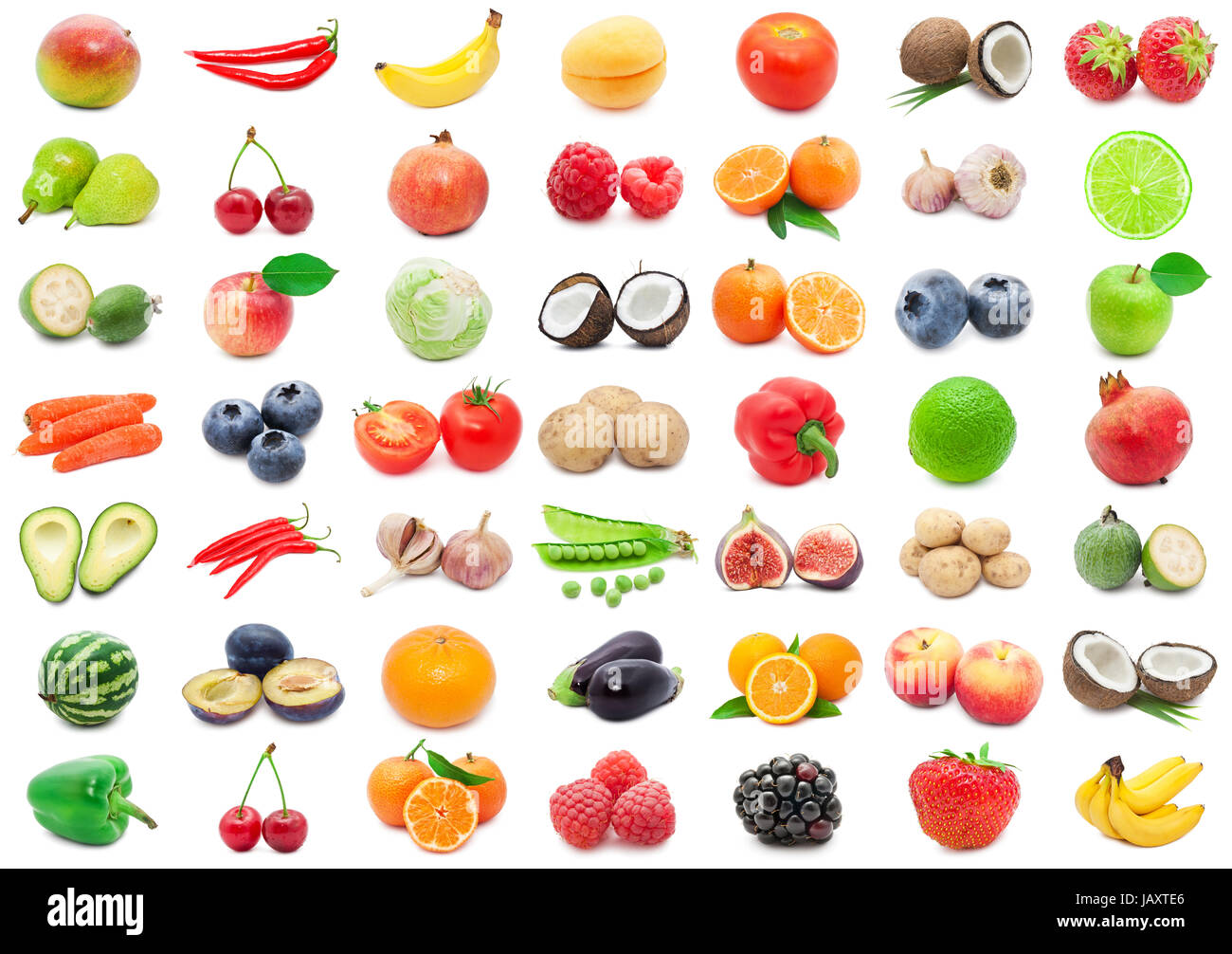 Collection of various fruits and vegetables isolated on white ...