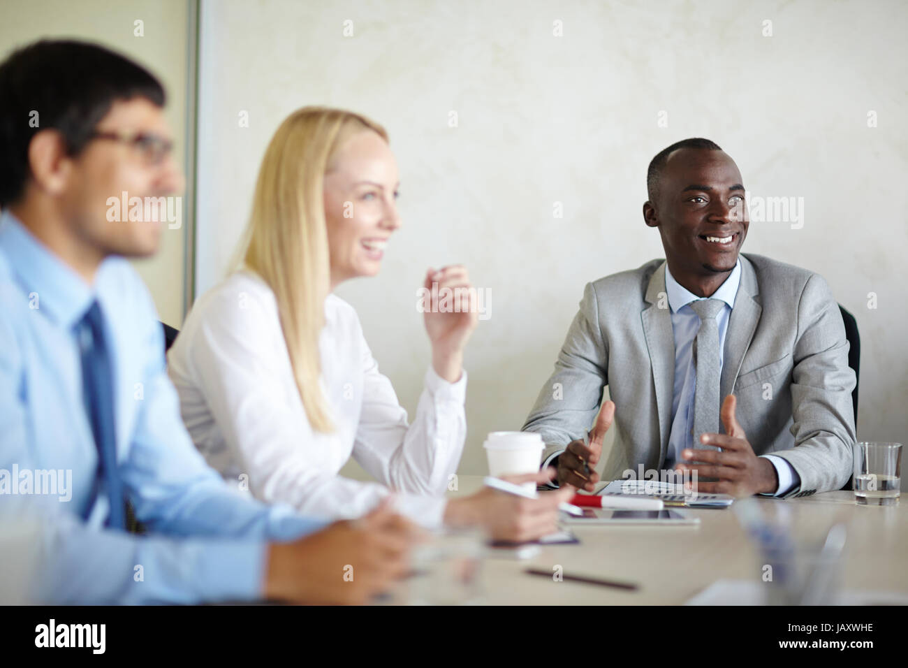 Project Discussion in Board Room Stock Photo - Alamy