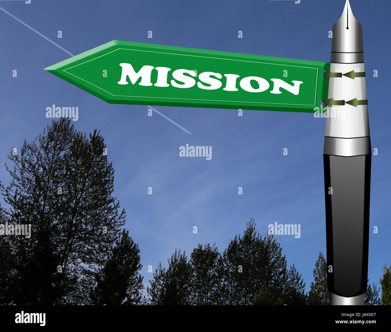 Mission road sign with fountain pen pillar Stock Photo - Alamy